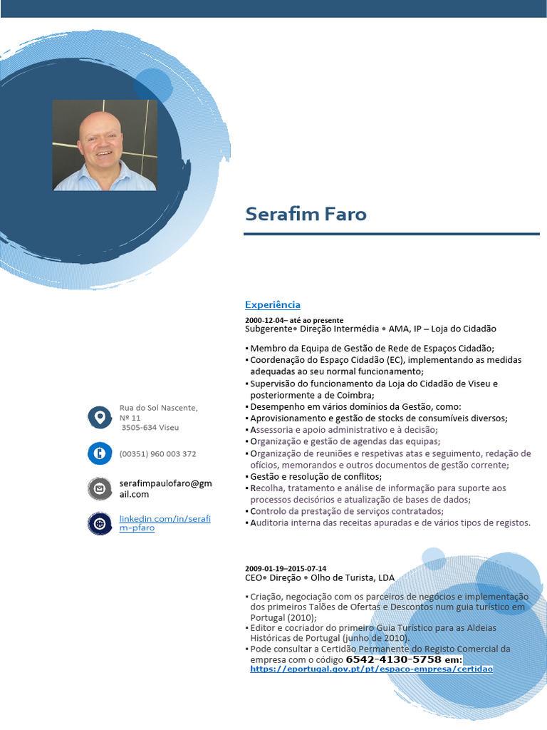 Perfil Profissional de Serafim Faro | PDF | Portugal | Turismo