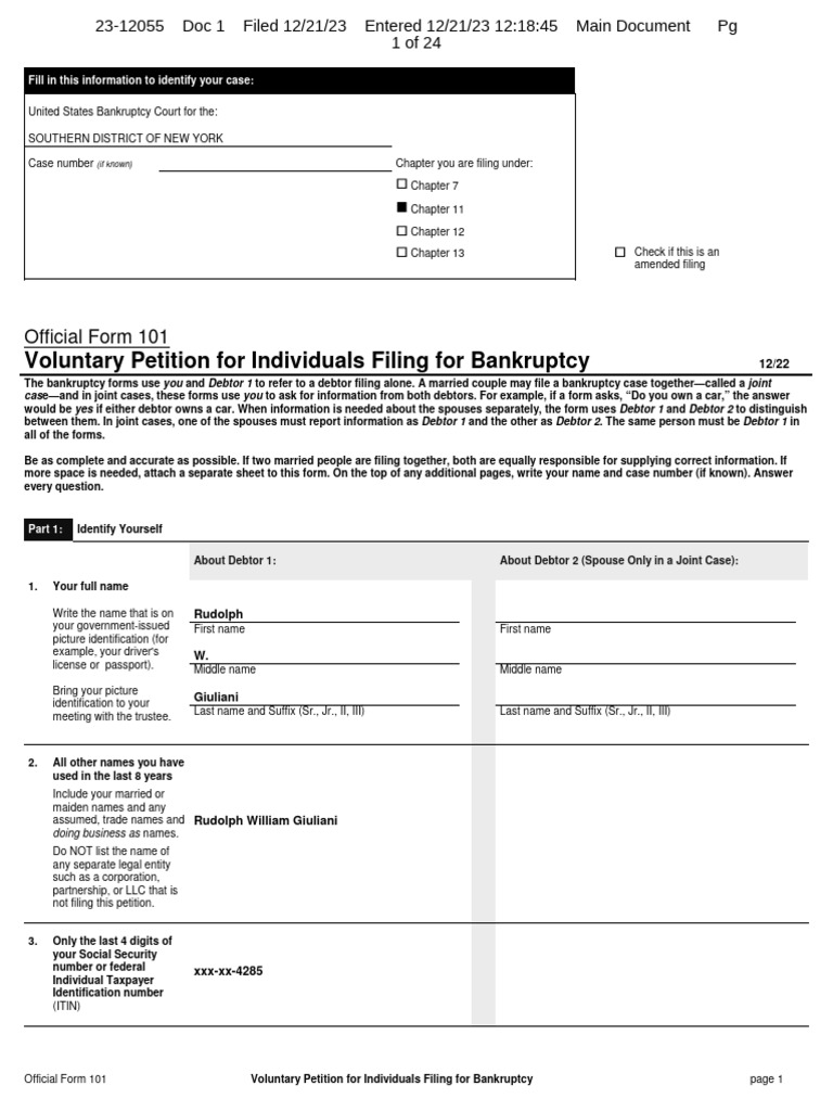 U.S. Bankruptcy Court Filing by Rudolph W. Giuliani | PDF | Chapter 11 ...