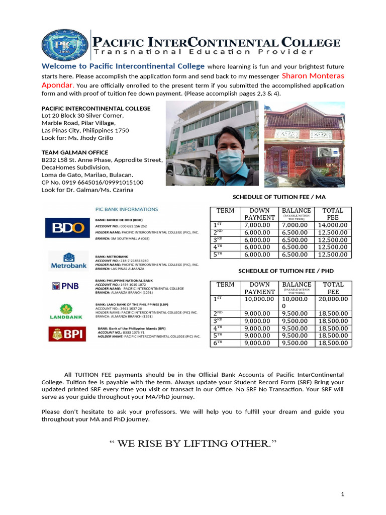 PIC Application and Tuition Details | PDF | Qualitative Research | Payments