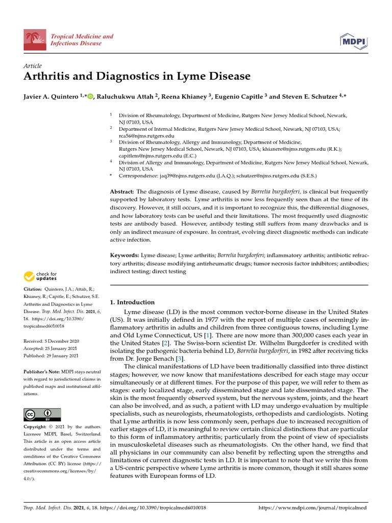 Arthritis and Diagnostics in Lyme Disease | PDF | Lyme Disease | Serology