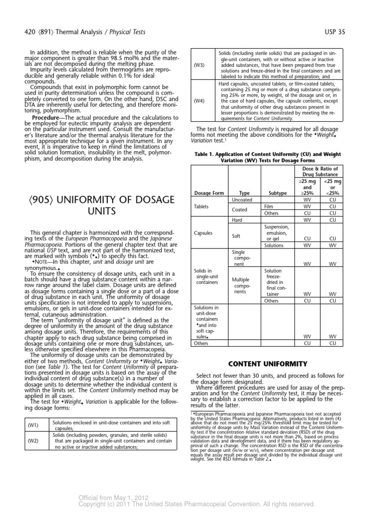 Uniformity of Dosage Units | Download Free PDF | Viscosity | Physical ...