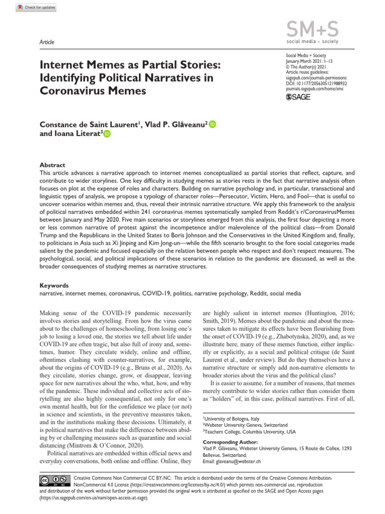 De Saint Laurent Et Al 2021 Internet Memes As Partial Stories ...