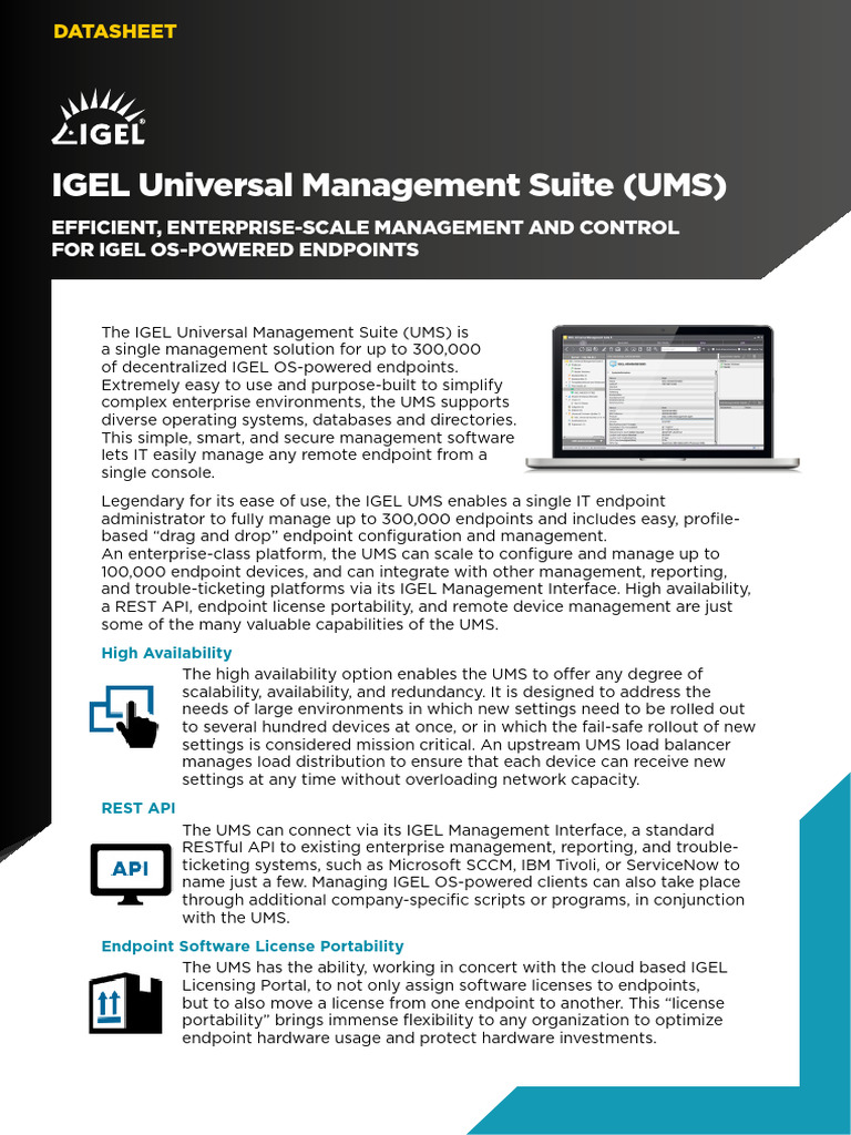 IGEL UMS Datasheet 0620 | PDF | Microsoft Windows | Cloud Computing