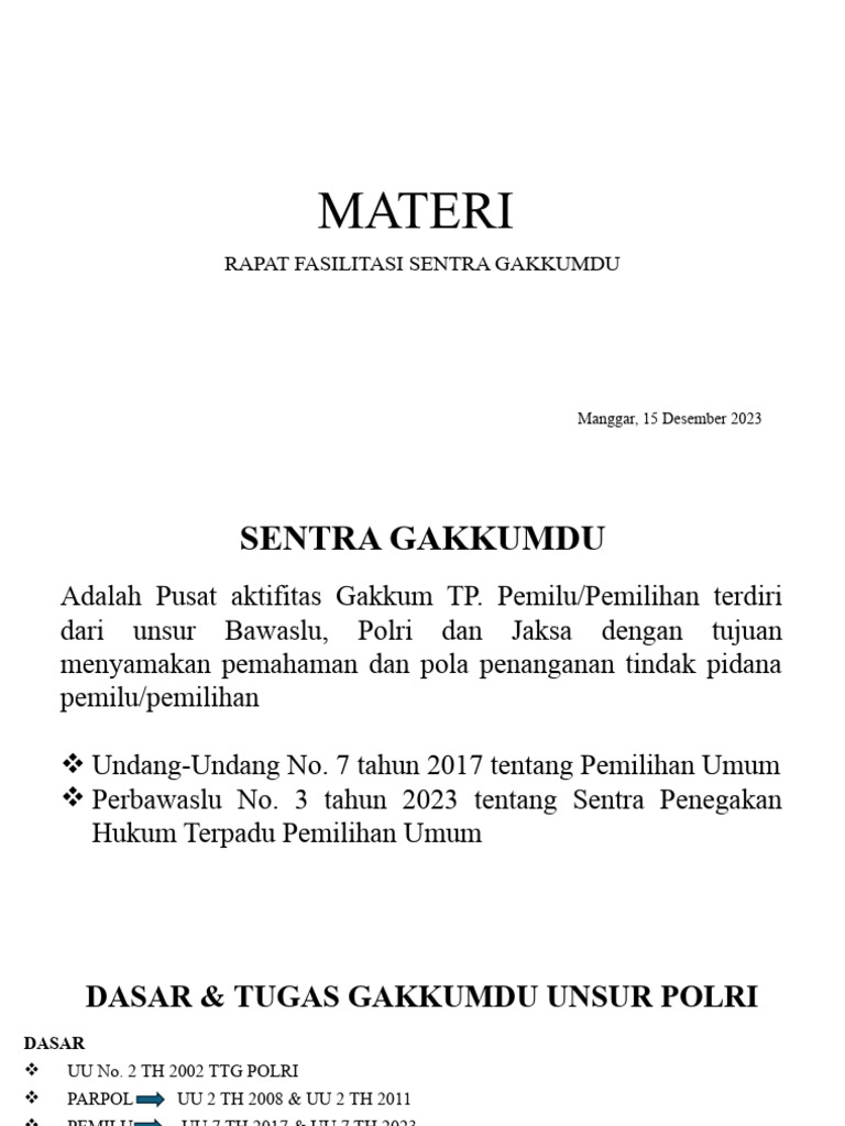 Fasilitasi Sentra Gakkumdu | PDF