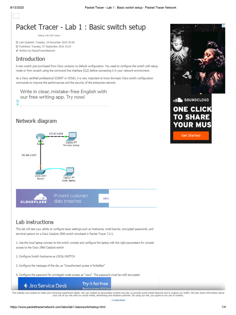 Packet Tracer Lab 1 Basic Switch Setup Packet Tracer Network Pdf Cookie Command