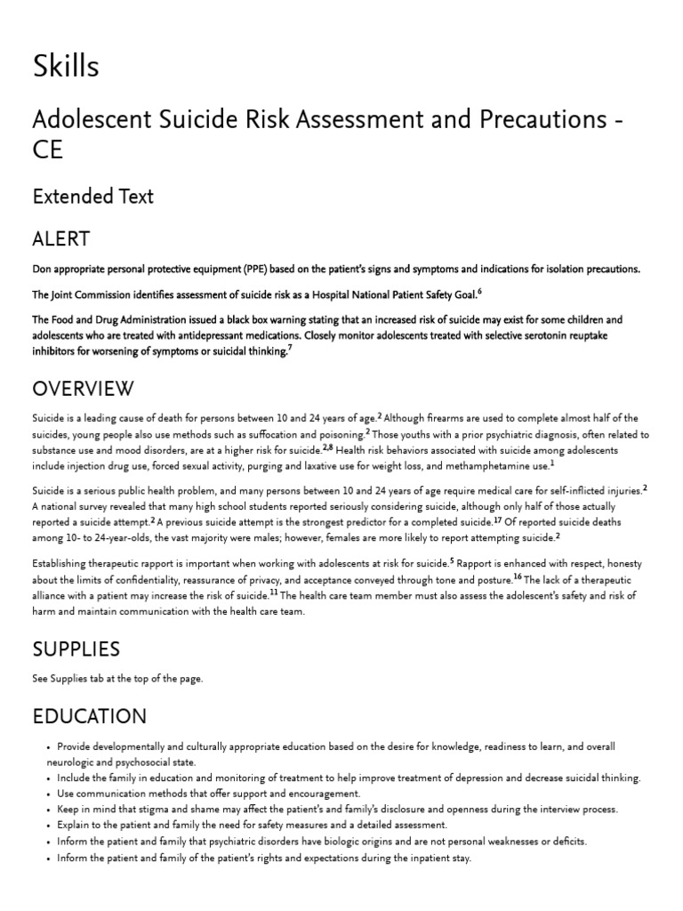 Adolescent Suicide Risk Assessment and Precautions - Extended | PDF ...