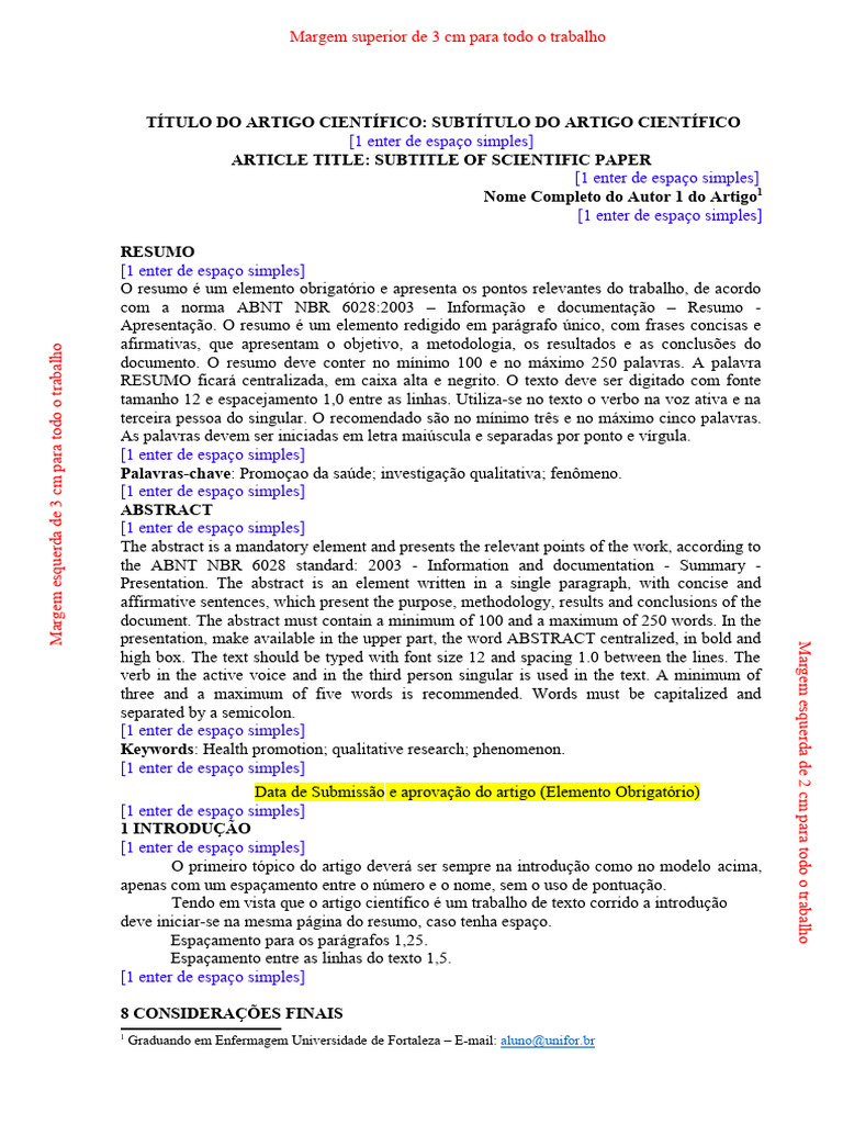 MODELO DE ARTIGO CIENTIFICO - ABNT NBR 6022 Word | PDF | Abstract (resumo) | Academia