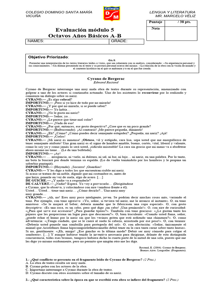 Prueba Modulo 5 Octavos Basicos - Mes Septiembre | PDF