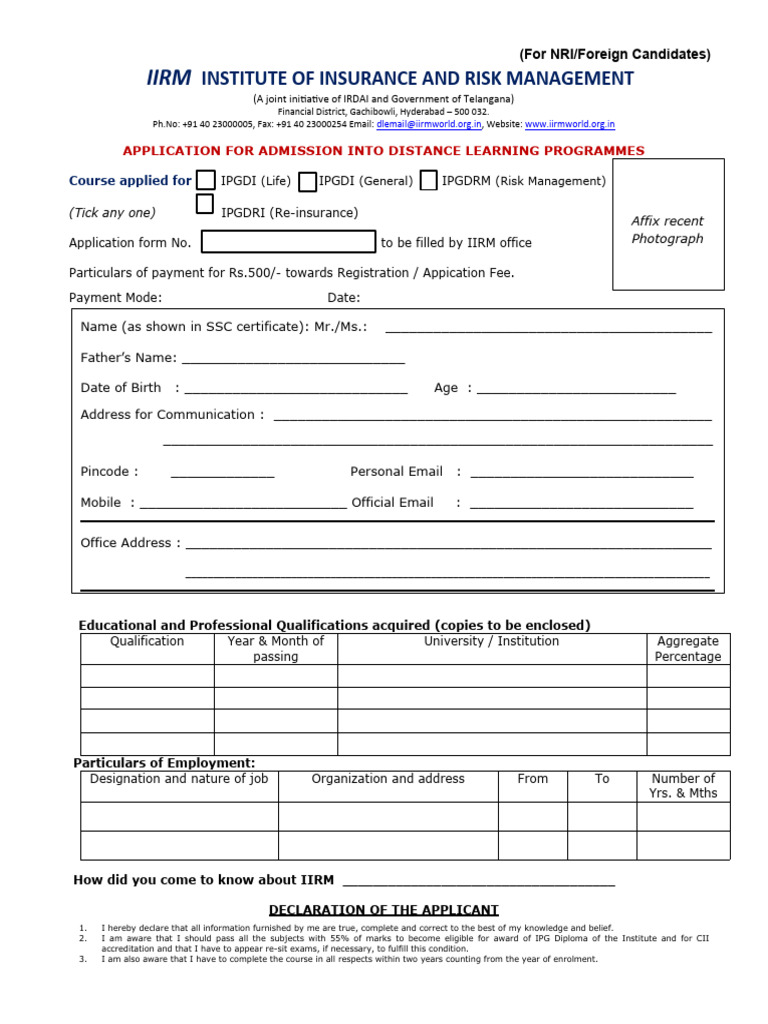 Dew Ipgd Application Form Nri | PDF