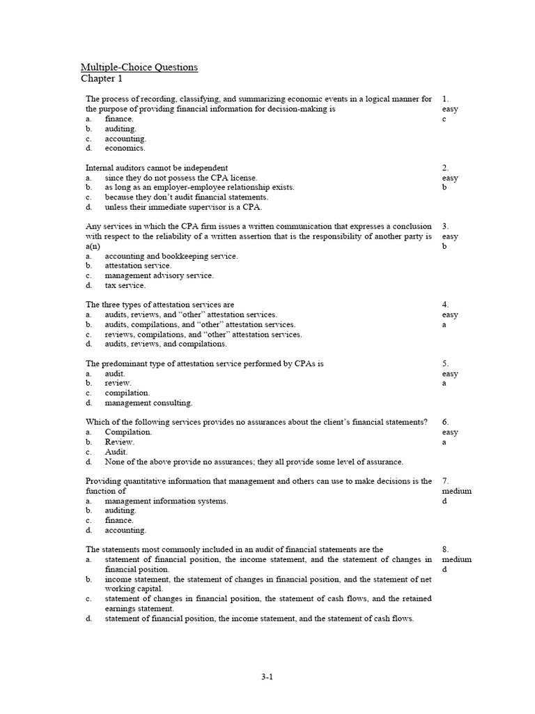 Multiple-Choice Questions | PDF | Financial Audit | Auditor's Report