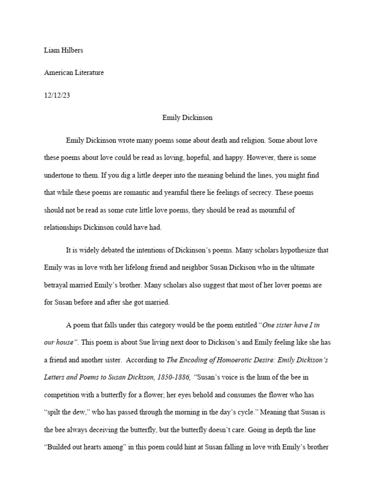 Liam Hilbers | PDF | Emily Dickinson | Love