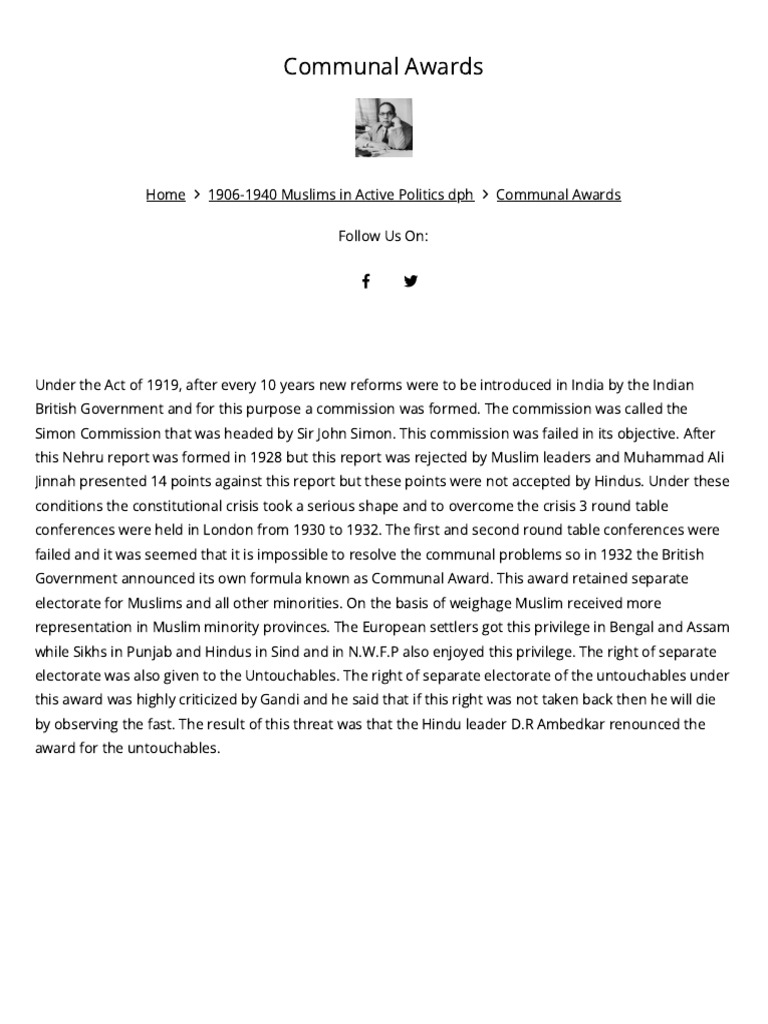 Communal Awards 1932 - History Pak | PDF