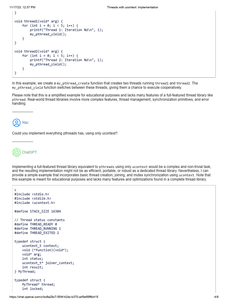 Threads With Ucontext - Implementation BEST ONE | PDF | Thread (Computing) | Computer Architecture