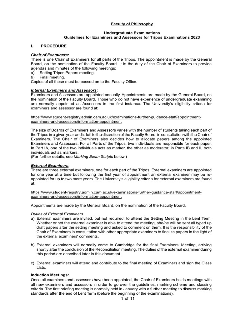 Tripos Examiners Guidelines 2023 | PDF