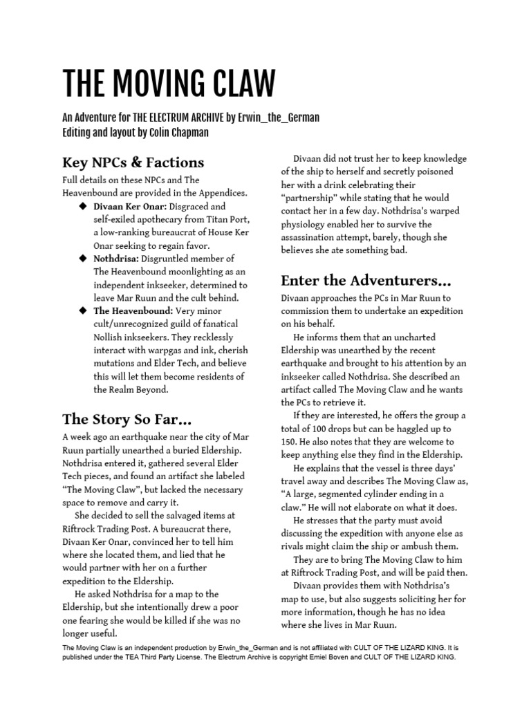 TEA Adv - The Moving Claw | PDF