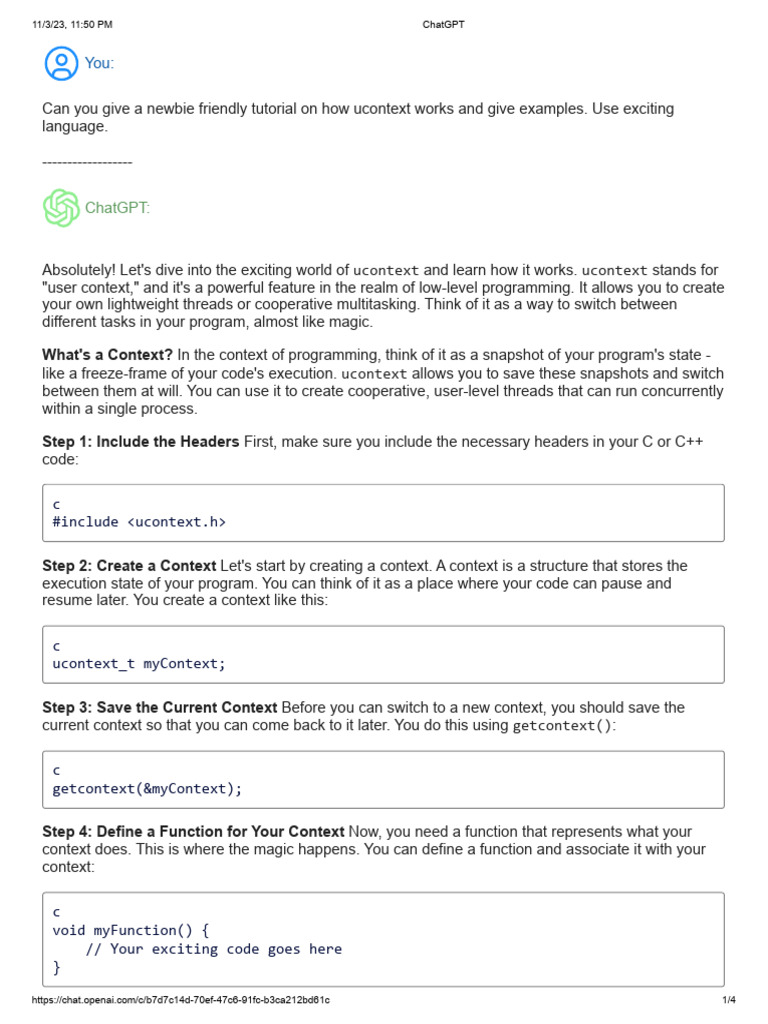 ChatGPT Ucontext Tutorial | PDF | Thread (Computing) | Pointer (Computer Programming)