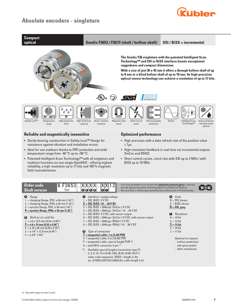 Absolute Encoders - Singleturn: Ssi / Biss + Incremental Sendix F3653 ...