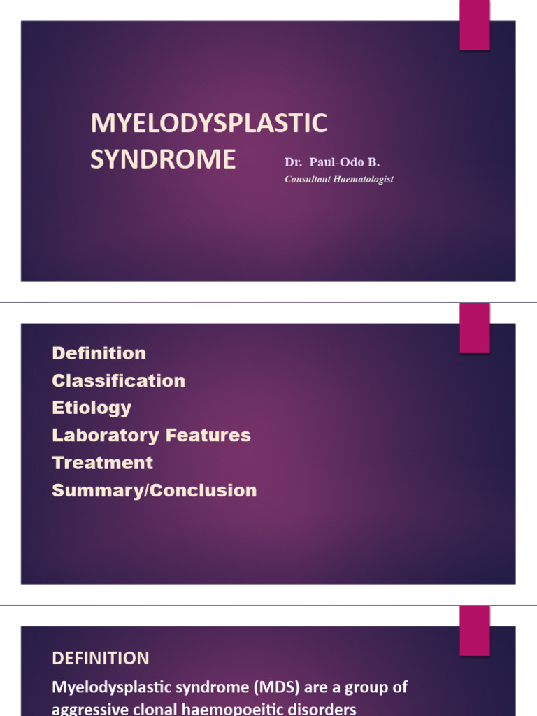 Myelodysplastic Syndrome Overview | PDF | Anemia | Medical Specialties