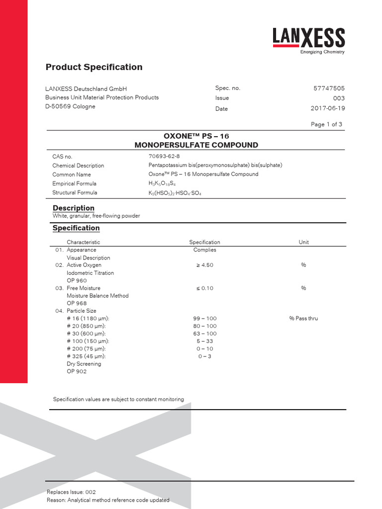 Oxone PS 16 TDS | PDF