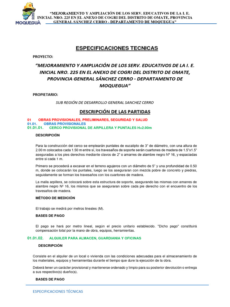 Especificaciones Tecnicas - Cogri v.02 | PDF