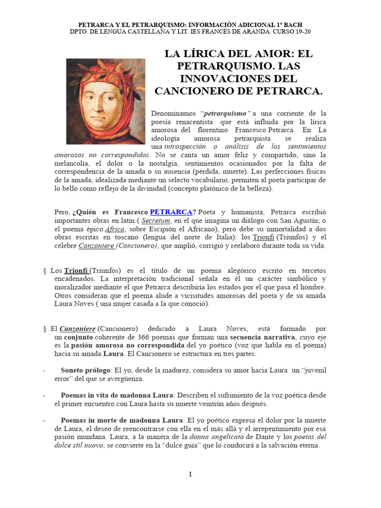 Petrarca y El Petrarquismo19-0 | PDF | Arte | Poesía