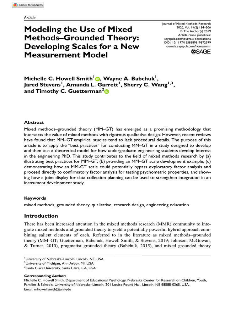 Howell Smith Et Al 2019 Modeling The Use of Mixed Methods Grounded ... Howell Smith Et Al 2019 Modeling The Use of Mixed Methods Grounded ...