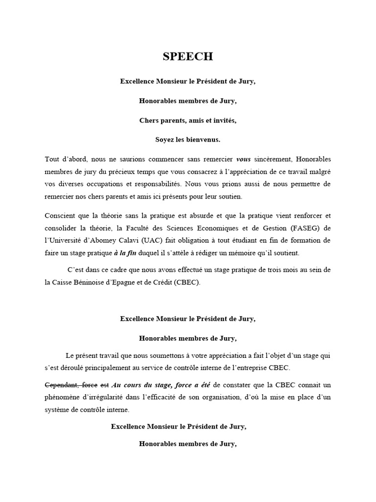 SPEECH de Soutenance Corrigé - Blaise Et Précillia | PDF
