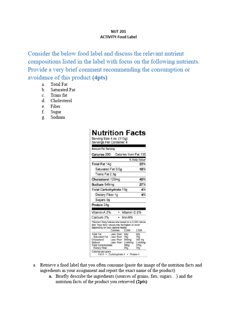 Assignment 1 - Food Label | PDF | Fat | Nutrition Facts Label