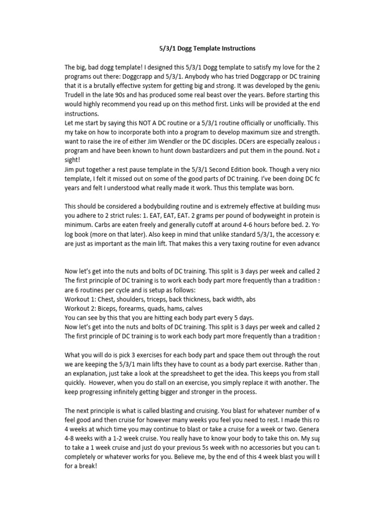 5 3 1 Dogg Template Instructions | PDF | Strength Training | Weight ...