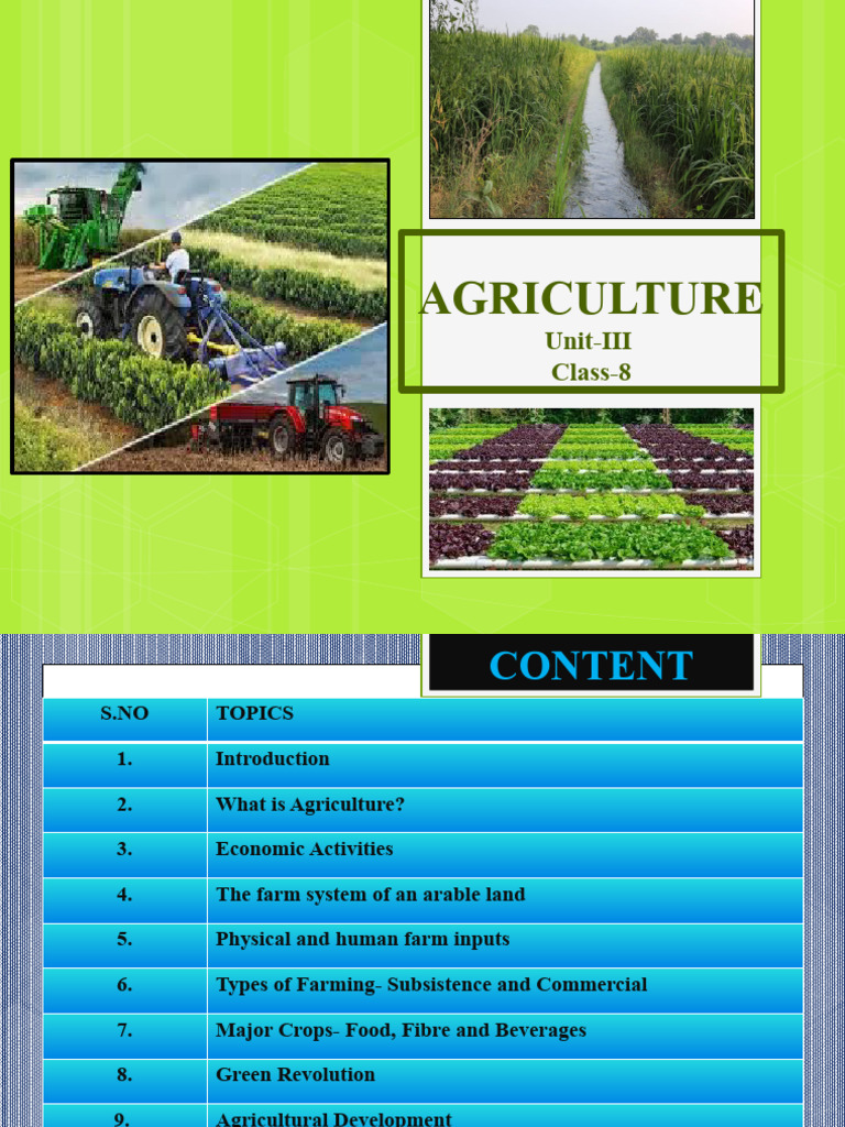 Agriculture Overview for Class 8 | PDF | Agriculture | Intensive Farming