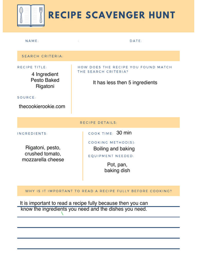 Recipe Scavenger Hunt | PDF