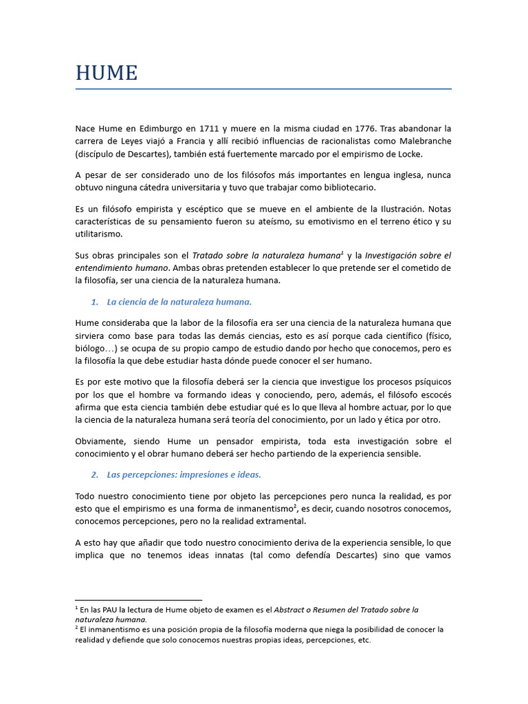 TEMA 7 HUME.docx | PDF | David Hume | Teoría de sustancias