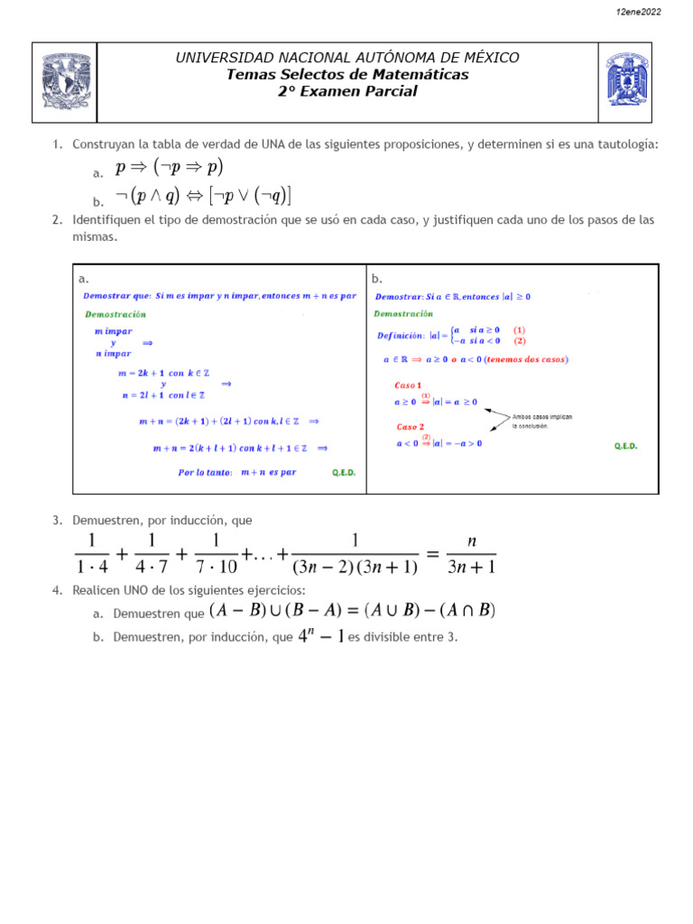 Examen 2 Temas Selectos de MatemÃ¡ticas 2022 651 | PDF