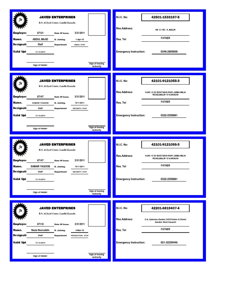Sindh Employee Card Issuance Records | PDF | Qualifications | Academia