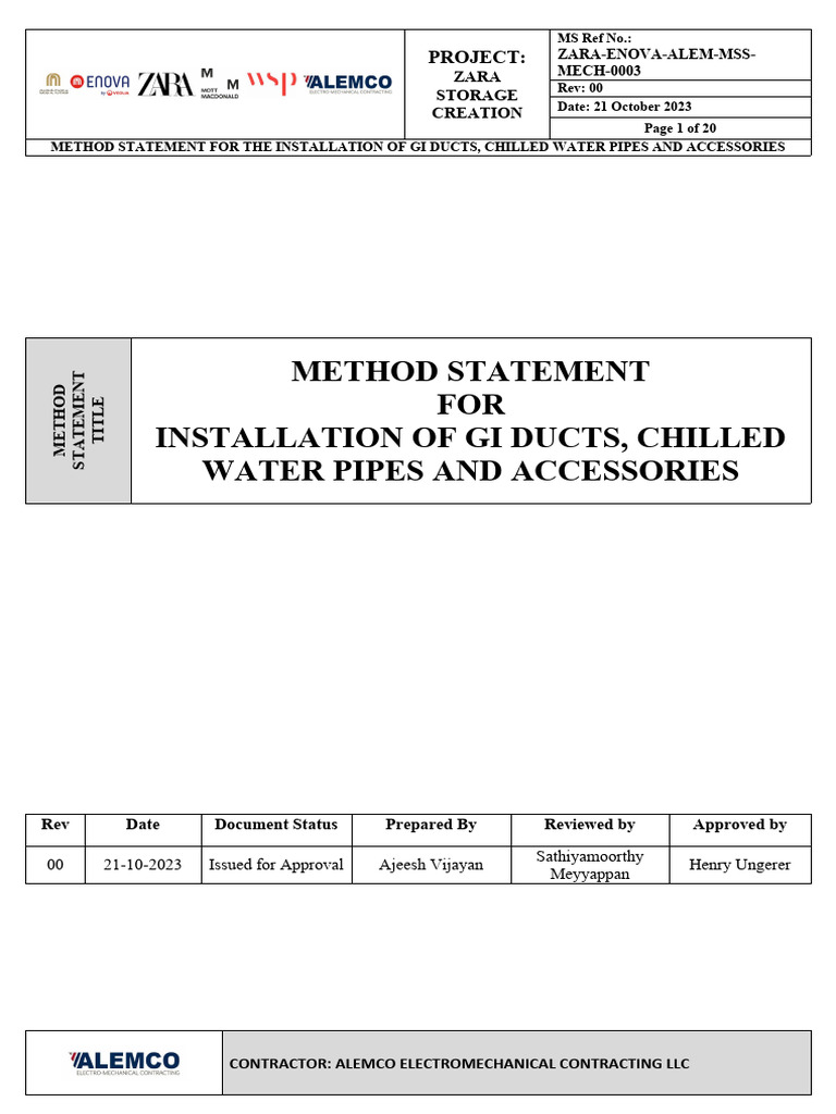 FAHU Installation Method Statement | PDF | Specification (Technical ...
