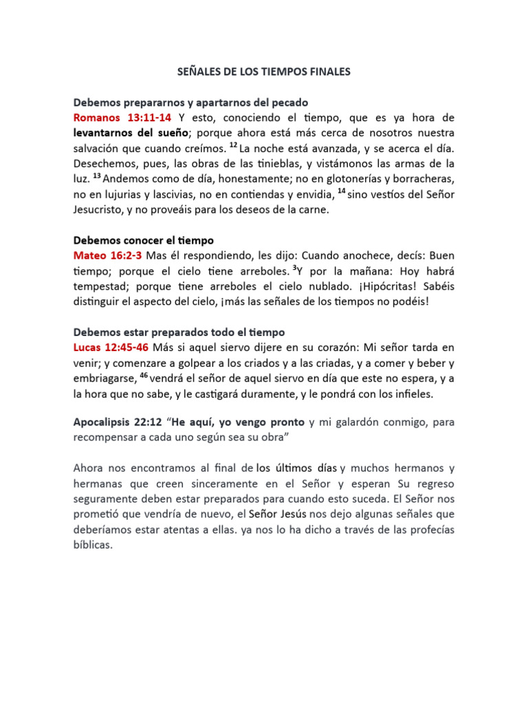 Señales de Los Tiempos Finales | PDF | Jesús | Evangelio de Mateo