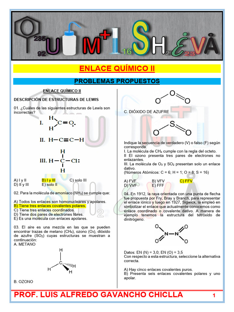 Semana 08 - Enlace Químico Ii Problemas | PDF | Enlace químico | Enlace ... Semana 08 - Enlace Químico Ii Problemas | PDF | Enlace químico | Enlace ...