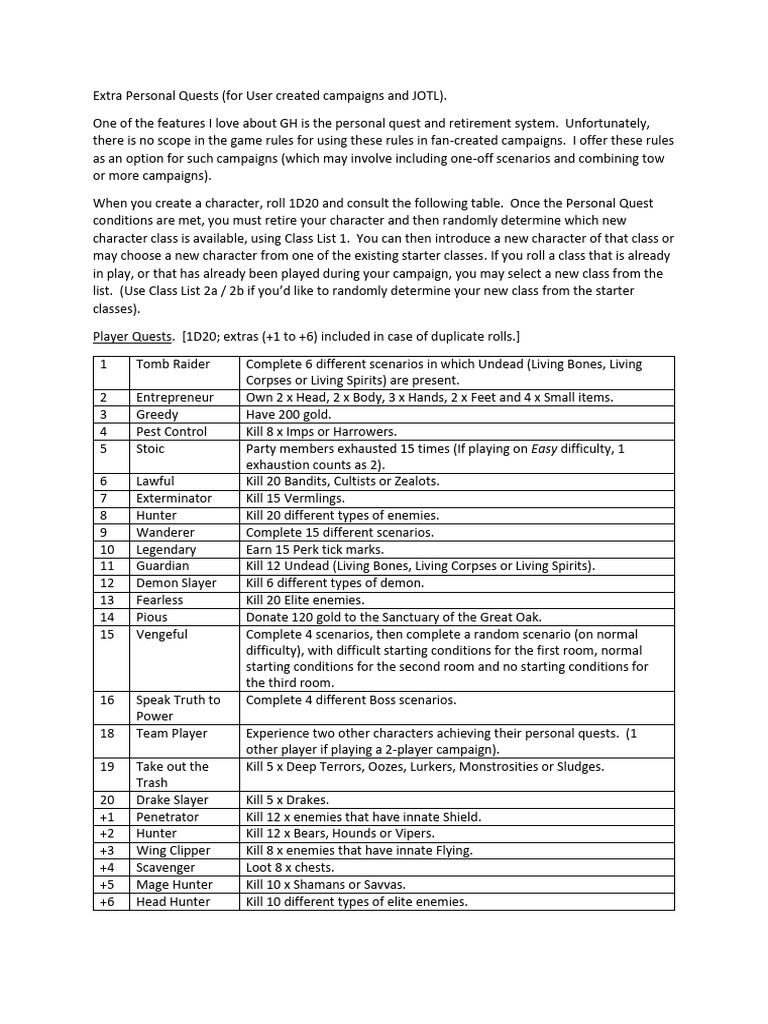 Extra Personal Quests | PDF