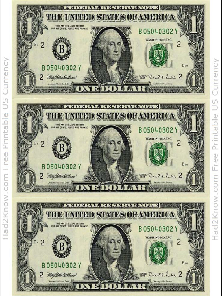 Main One Dollar Bill Template Front | PDF