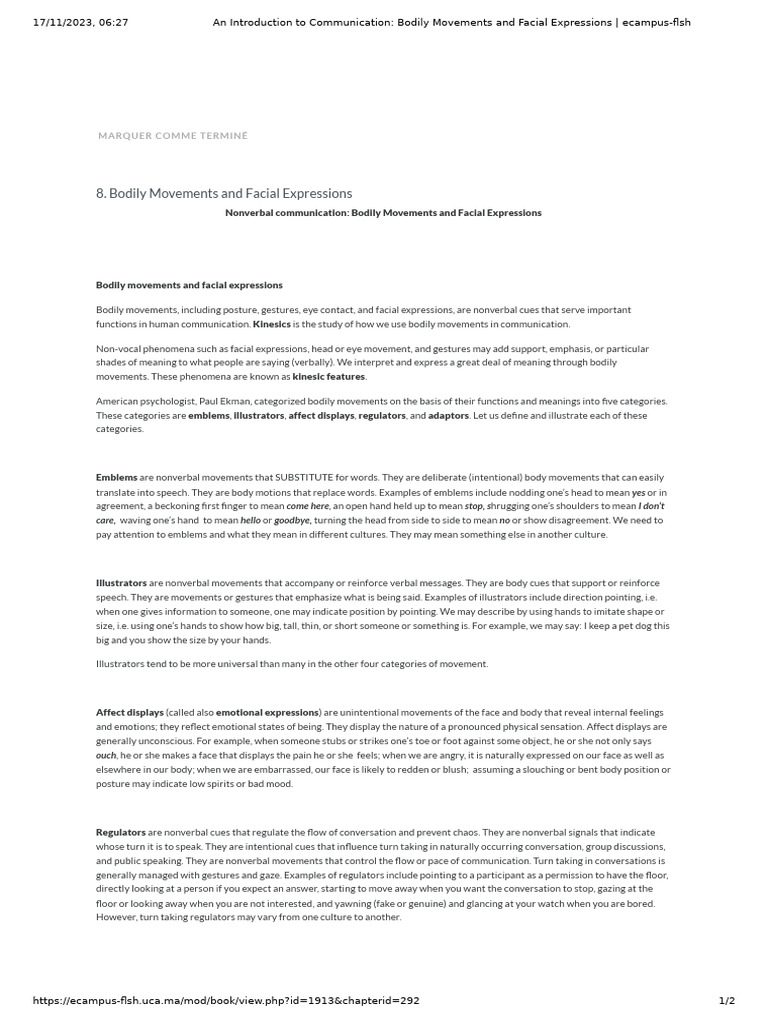 An Introduction To Communication - Bodily Movements and Facial ...