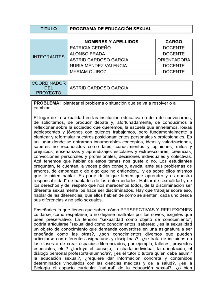 Formato Proyectos Transversal Pesc Descargar Gratis Pdf Educación