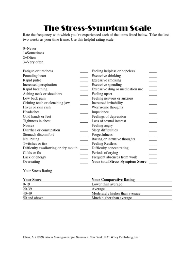 Stress Symptom Scale | PDF | Human Diseases And Disorders | Medicine