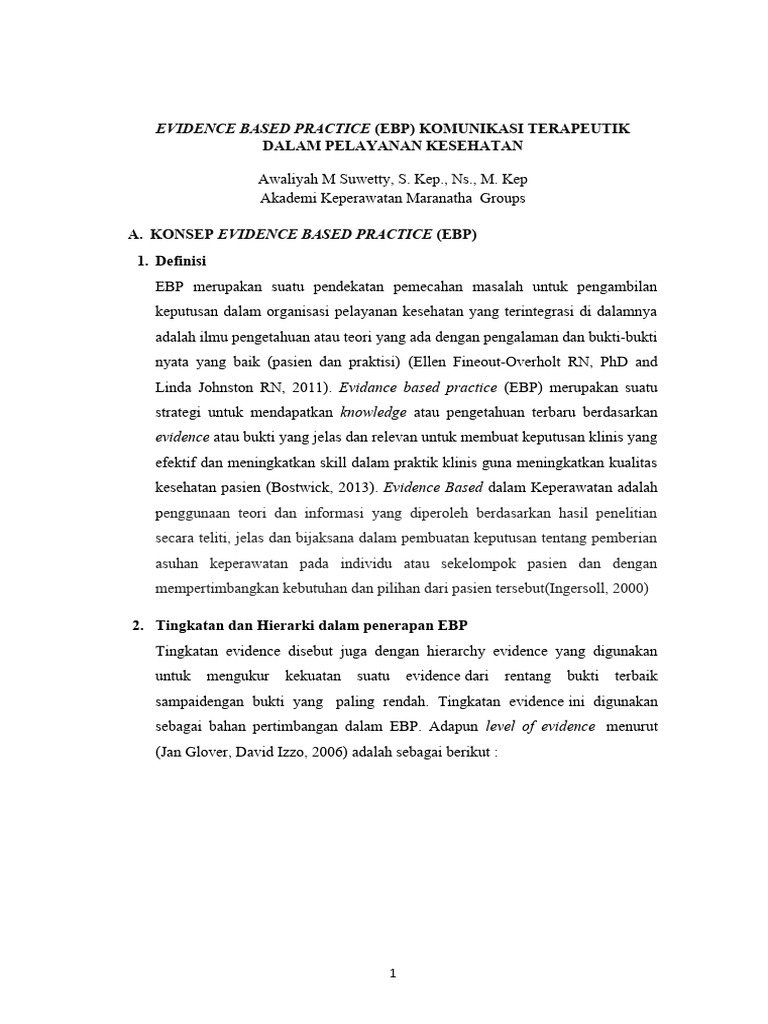 Evidance Based Practice Komunikasi Therapeutik | PDF