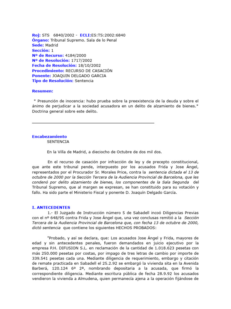 STS 18.10.2002 | PDF | Sentencia (ley) | Bienes (Ley)