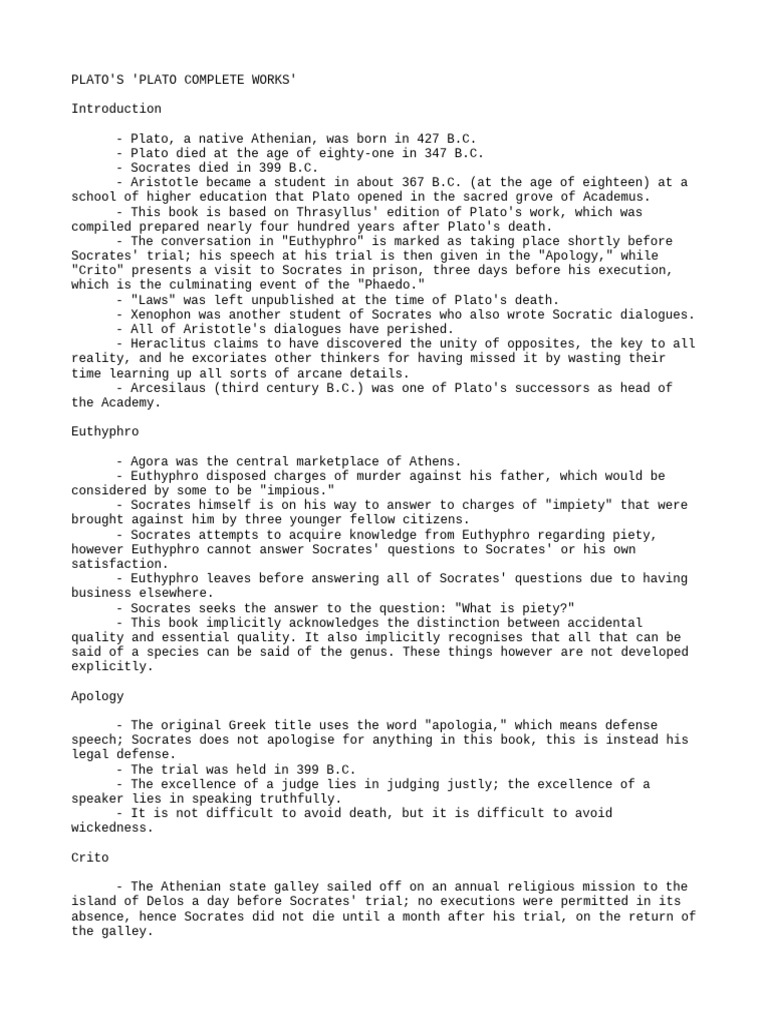 Plato Complete Works Notes | PDF | Philosophy