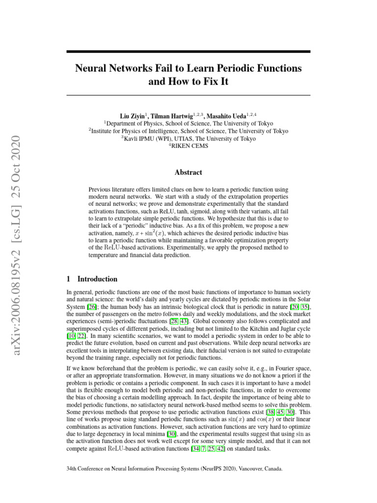 Neural Networks Fail To Learn Periodic Functions and How To Fix It | PDF | Deep Learning ...