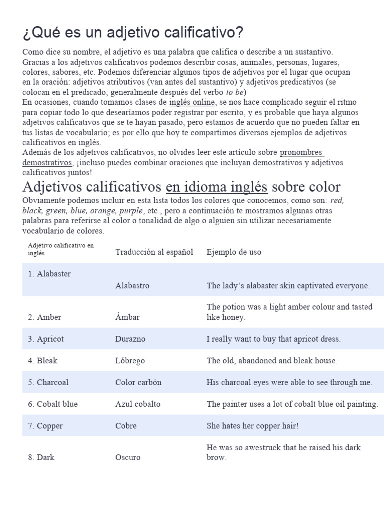 Qué Es Un Adjetivo Calificativo Ingles | PDF Qué Es Un Adjetivo Calificativo Ingles | PDF