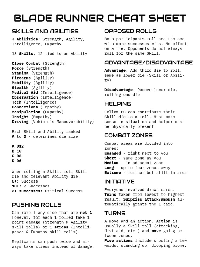 Blade Runner Cheat Sheet | PDF