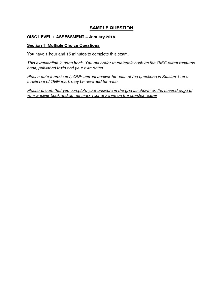 Oisc Level 1 Assessment Sample Paper January 2018 | Download Free PDF ...