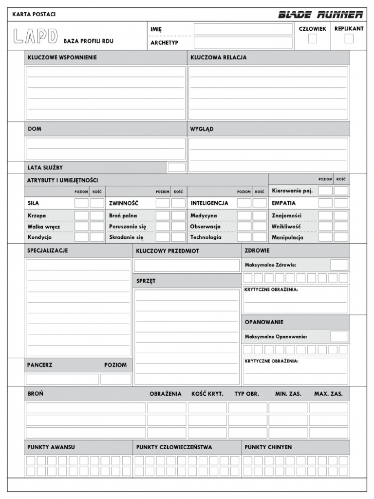 Blade Runner, Karta Postaci PL 2 | PDF